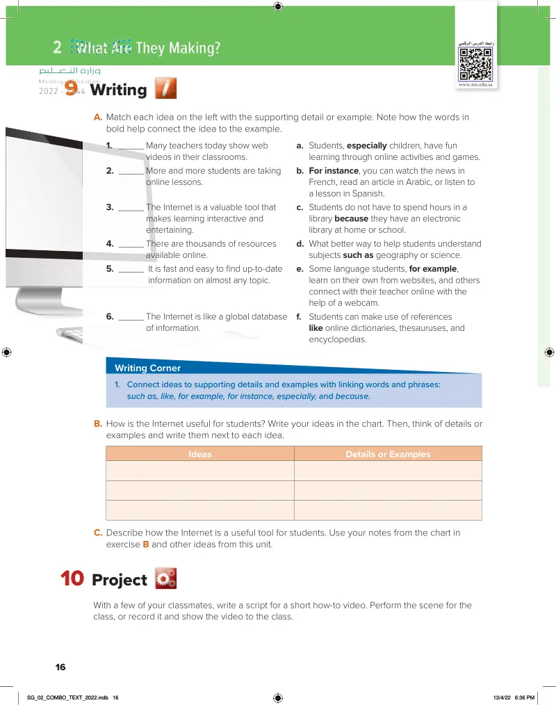Write your ideas in the chart. Then, think of details or examples and ...