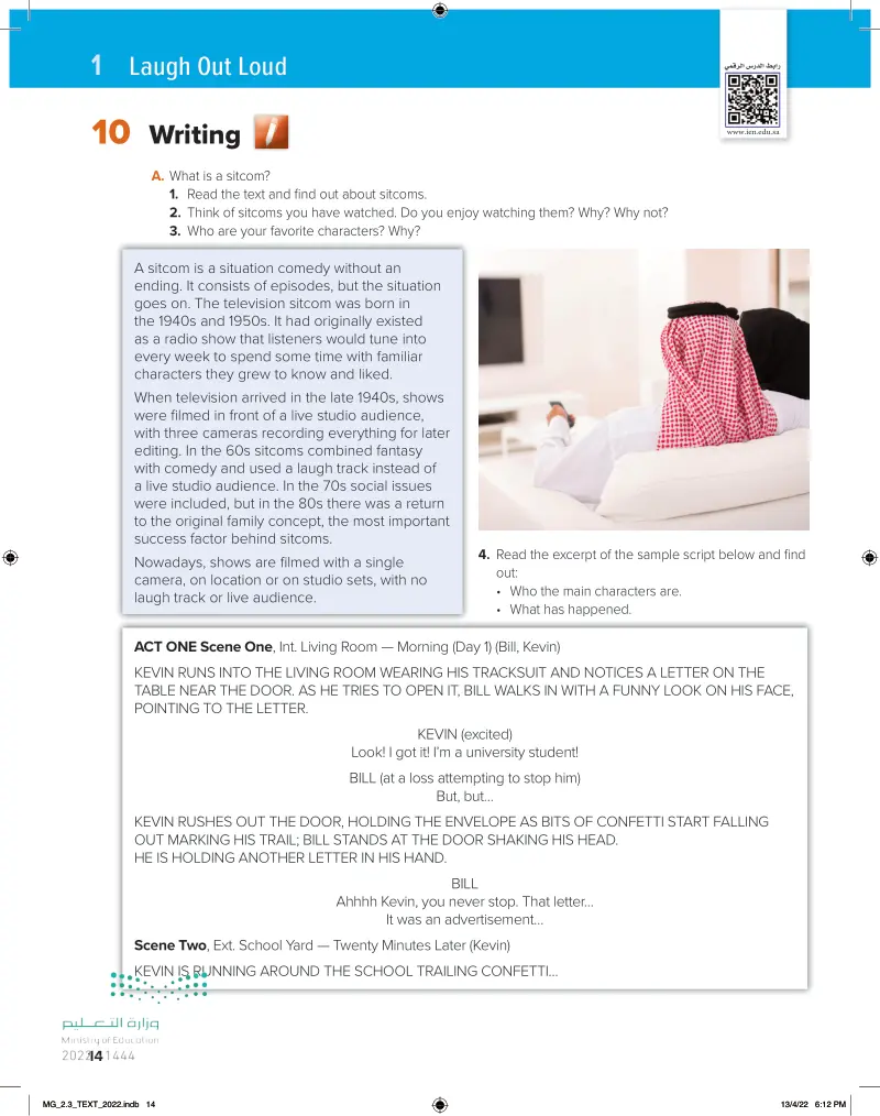 What is a sitcom? 1. Read the text and find out about sitcoms. (عين ...