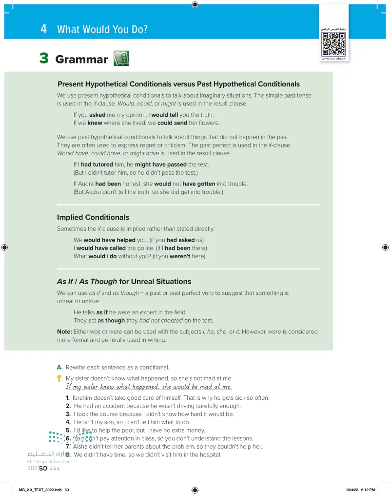 Present Hypothetical Conditionals versus Past Hypothetical Conditionals ...